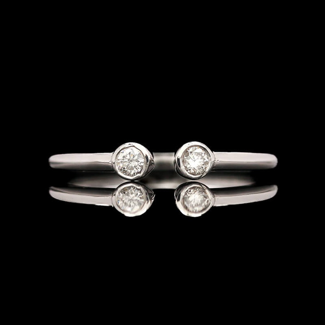14k White Gold Double Bezel Set Diamond Cuff Ring - Etsy