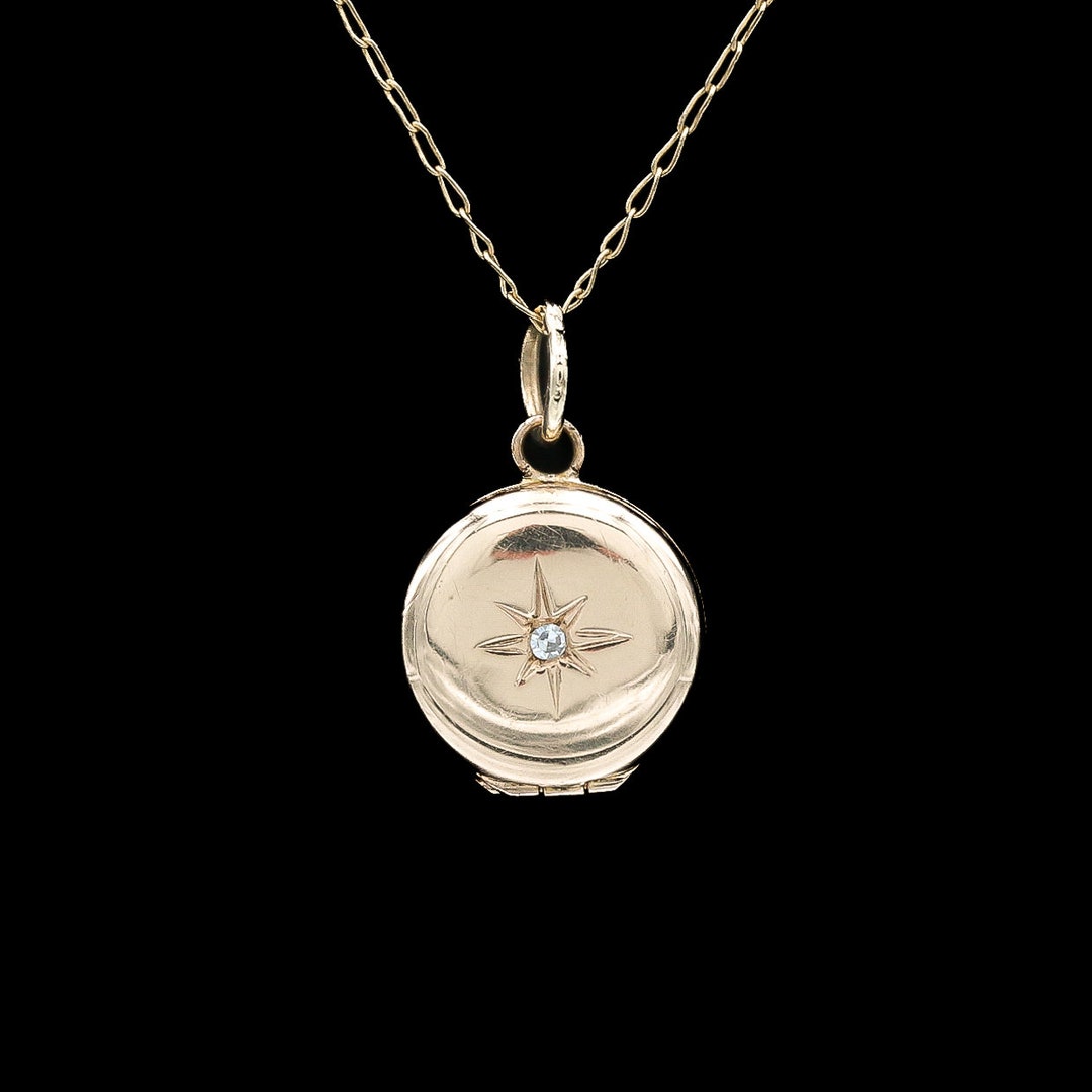 10k Yellow Gold & Diamond Small Round Locket - Etsy