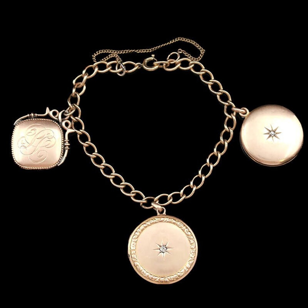Victorian Gold Filled Locket Charm Bracelet With Diamonds - Etsy