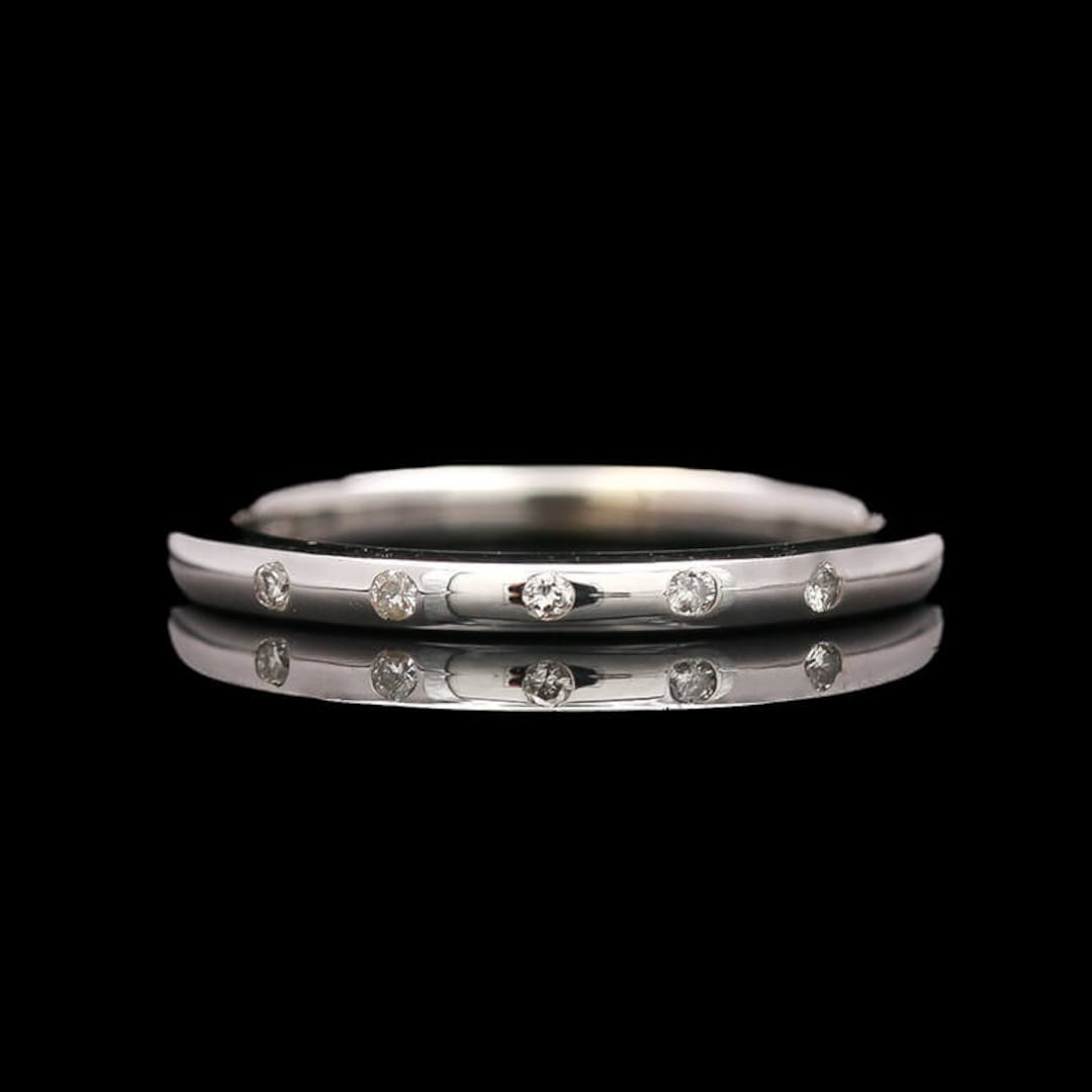 18k White Gold Flush Set Diamond Ring - Etsy