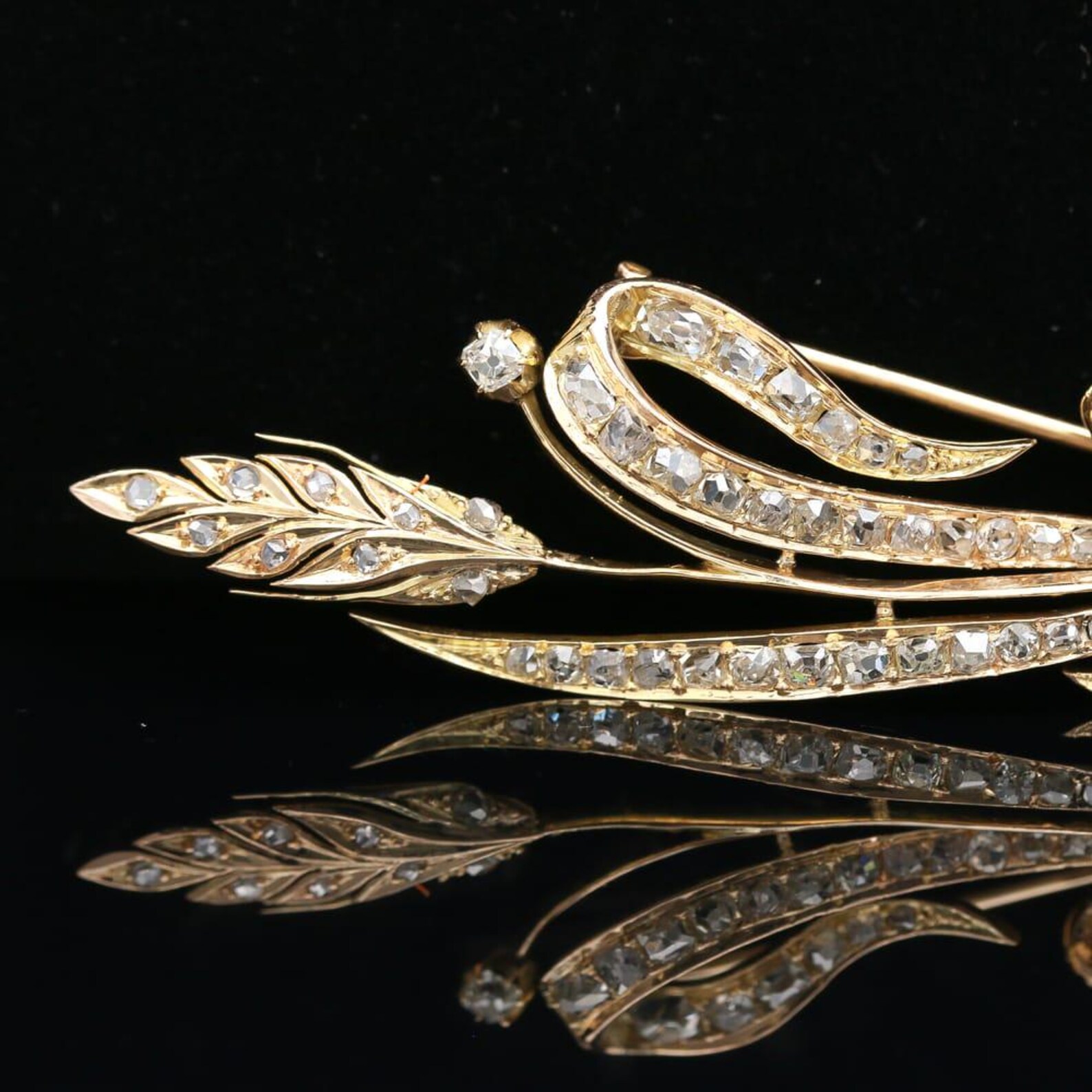Antique 14k Yellow Gold and Diamond Wheat Brooch Pin - Etsy