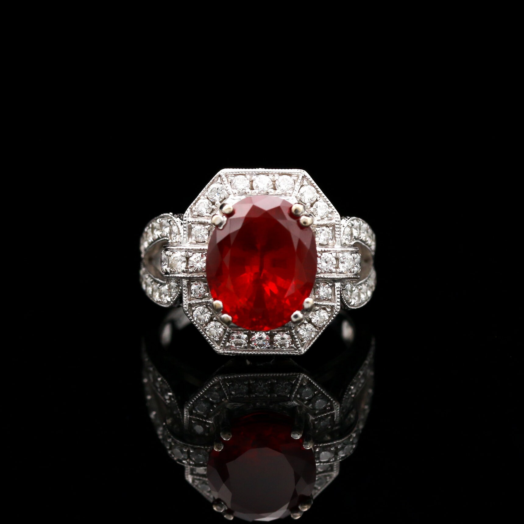 Ruby & Diamonds in White Gold Ring - Etsy