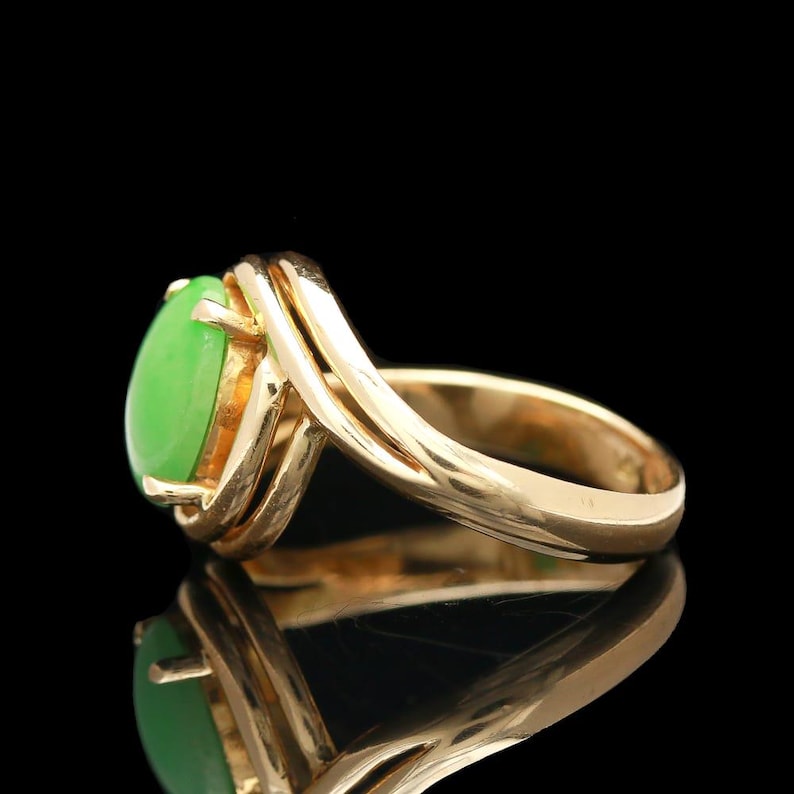 Mid Century 14k Yellow Gold Jade Bypass Ring - Etsy