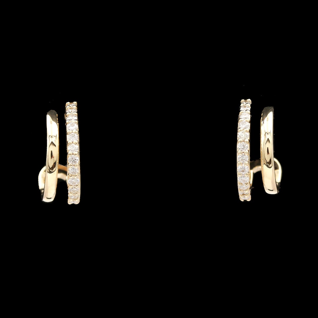 14k Yellow Gold Diamond Faux Double Hoops - Etsy