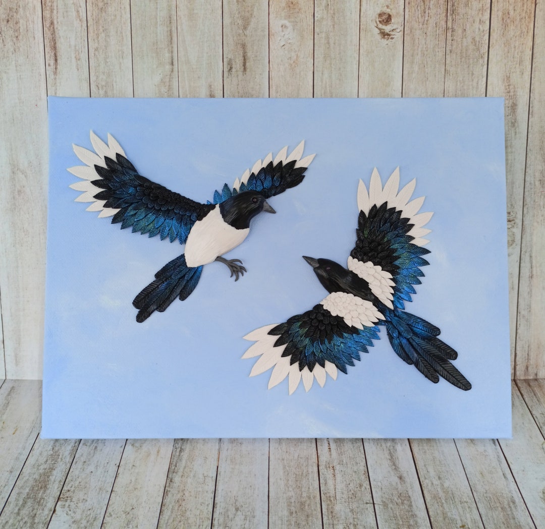 Magpie Original Art, Two for Joy Magpie Wall Art, Magpie Gift for Bird ...
