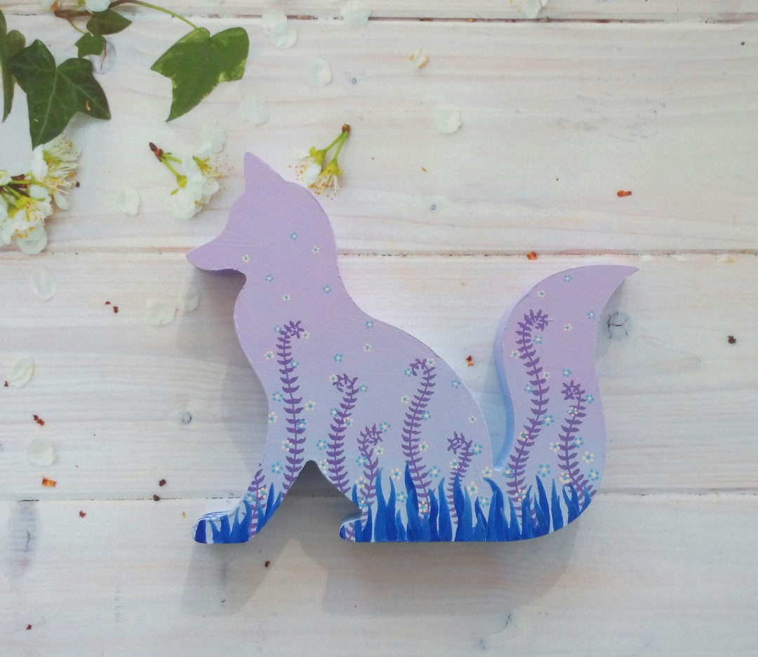 Pastel Fox Ornament With Forget Me Not Flowers, Painted Fox Decoration ...