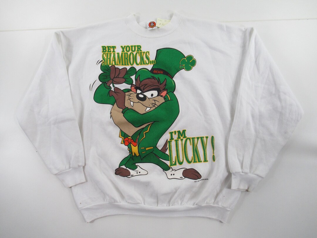 VTG 1997 Warner Bros Taz I'm Lucky St. Patrick's Pullover Crew #VT197 ...