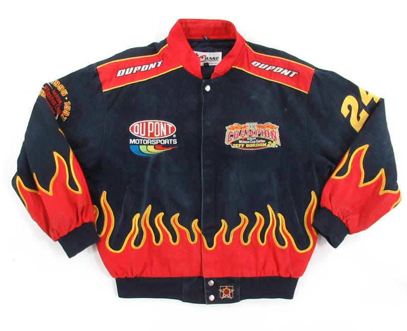 VTG 90s 00s Jeff Gordon 24 Dupont NASCAR Champions Flames Jacket Chase ...