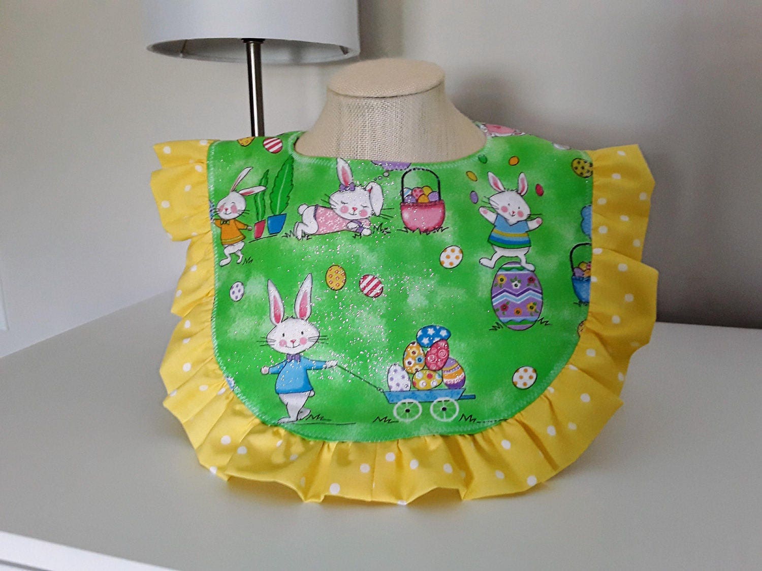 Ruffled Bib for Baby Girls / Reversible Bib With Ruffles / Easter Bib ...