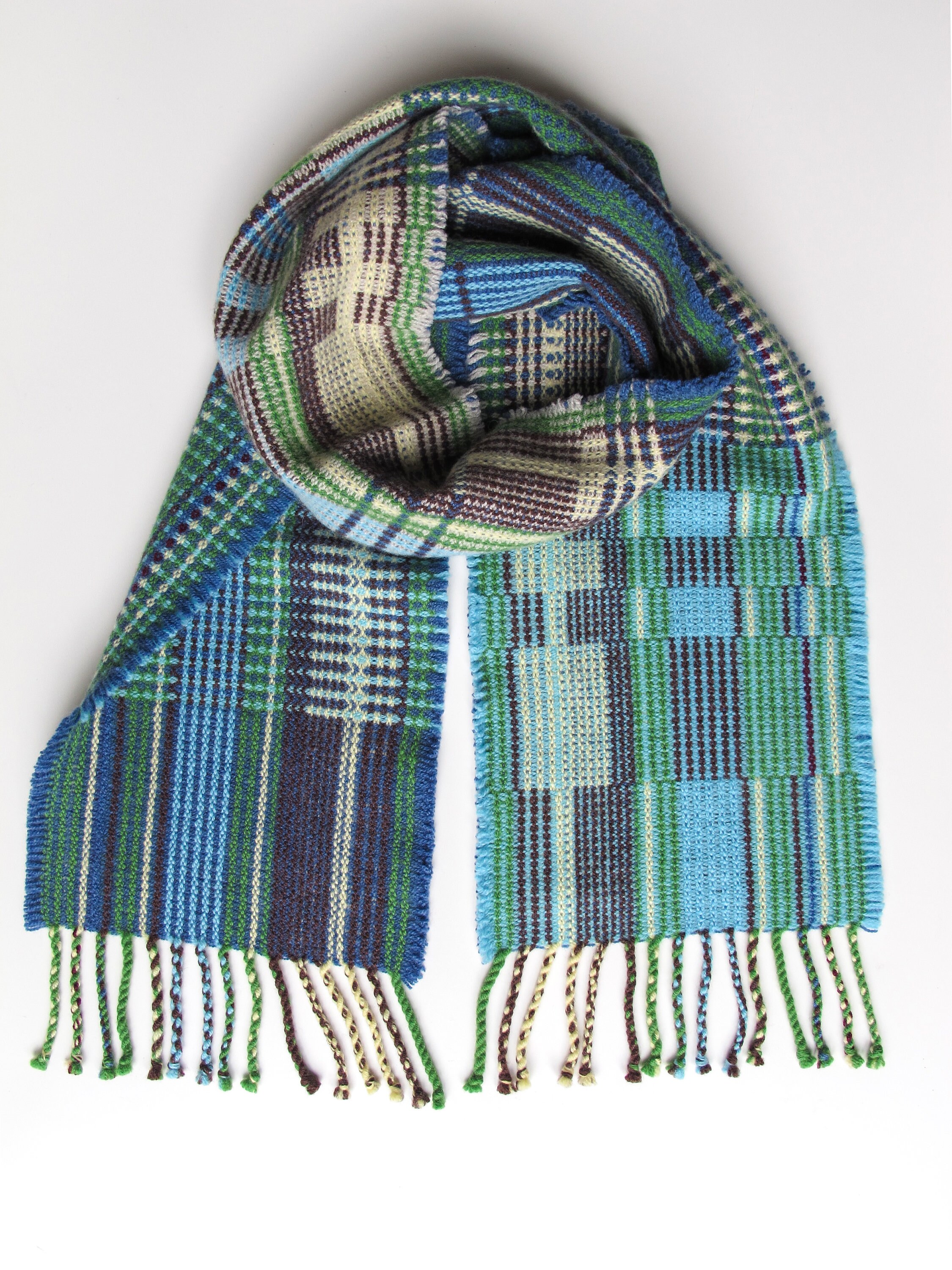 Bufanda tejida azul y verde / Patrón geométrico a rayas / - Etsy España