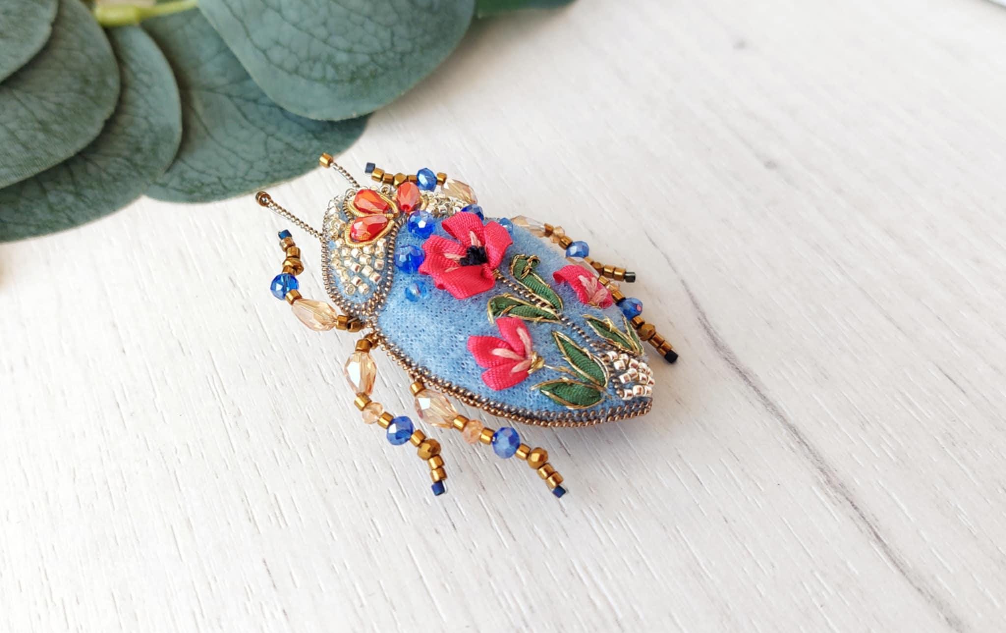 Beetle Brooch Pin Beaded Brooch Stag Beetle Pin Gift for Nature Lovers ...