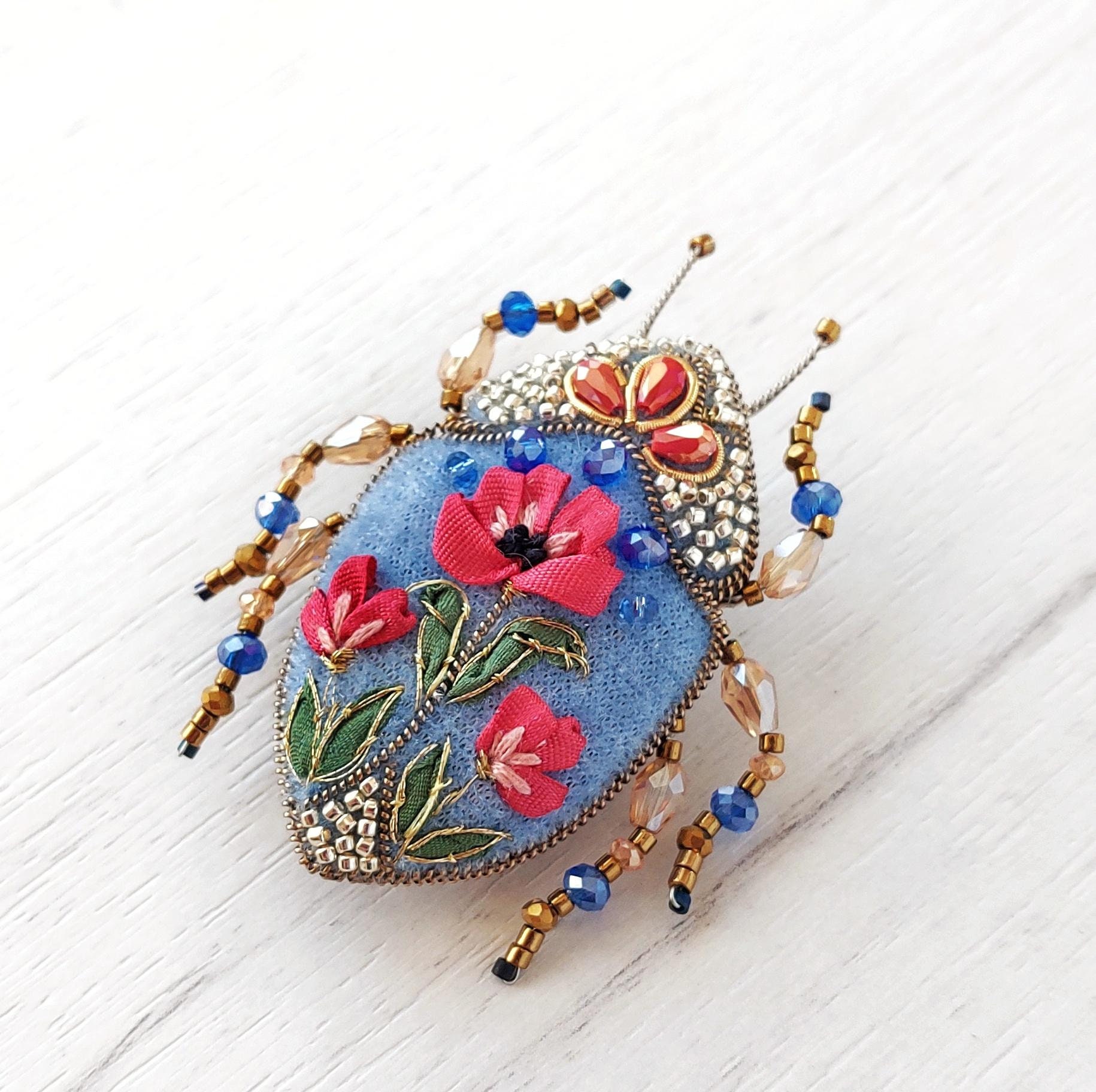 Beetle Brooch Pin Beaded Brooch Stag Beetle Pin Gift for Nature Lovers ...