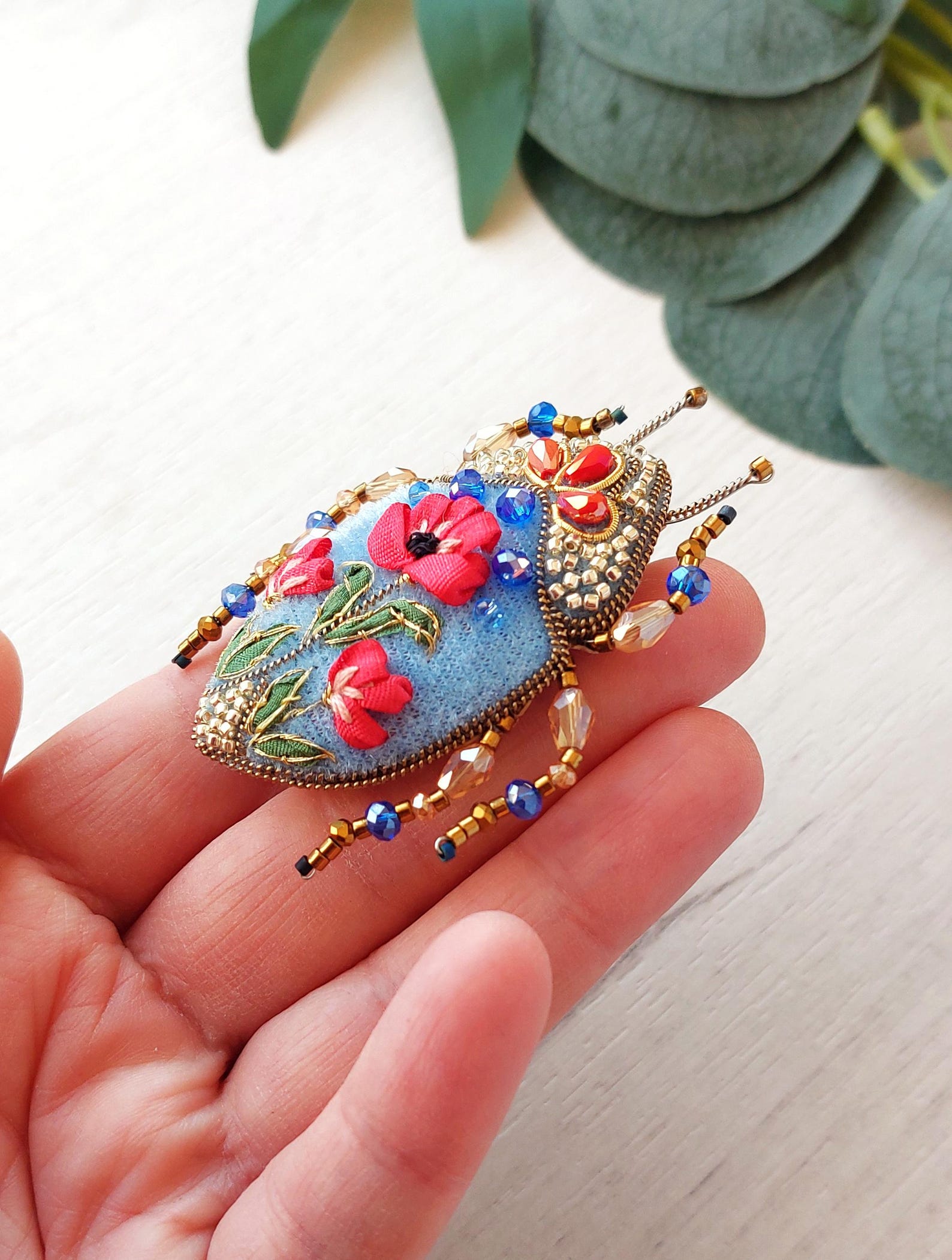 Beetle Brooch Pin Beaded Brooch Stag Beetle Pin Gift for Nature Lovers ...