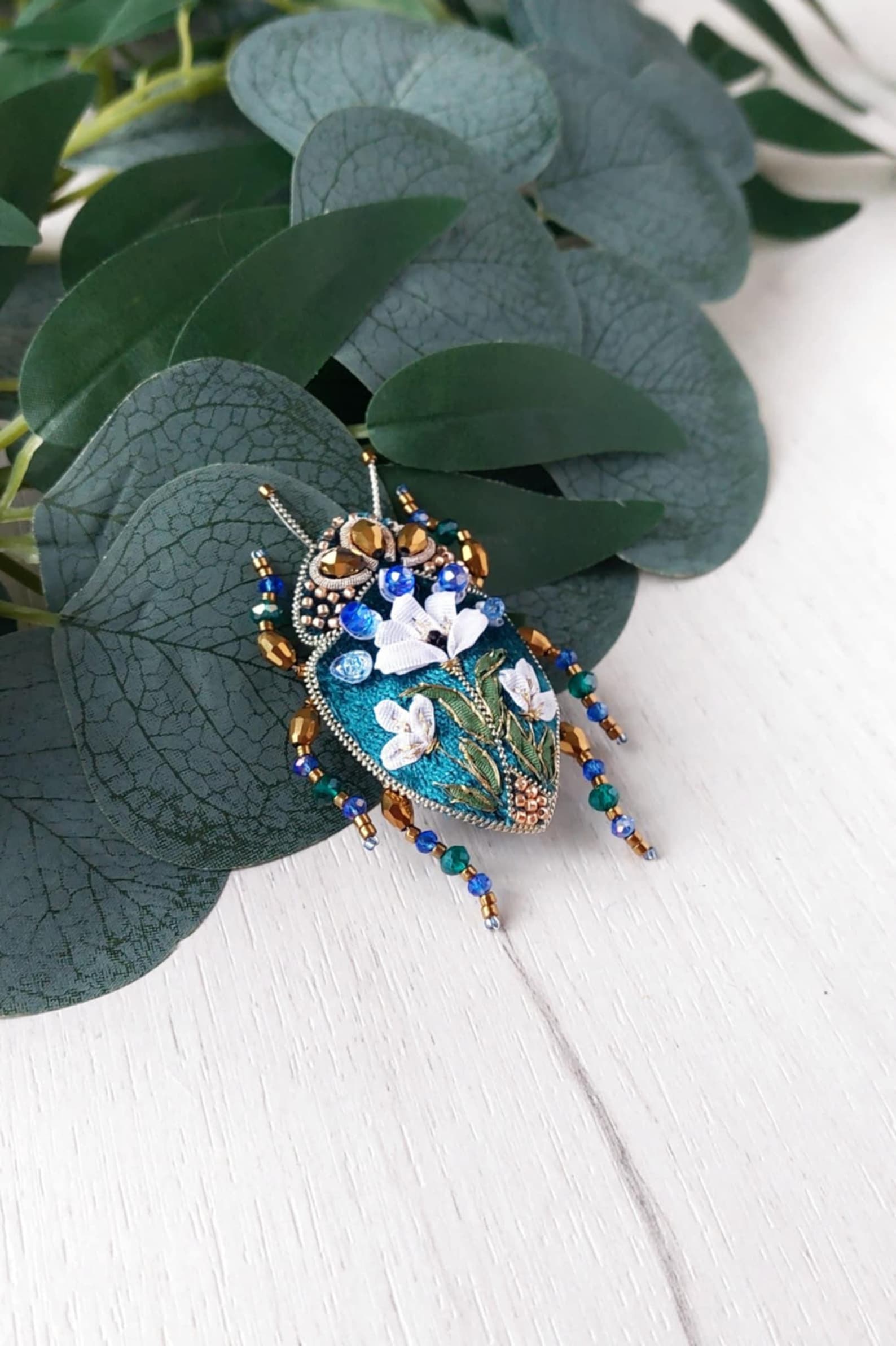 Beetle Brooch Pin Beaded Brooch Stag Beetle Pin Gift for Nature Lovers ...