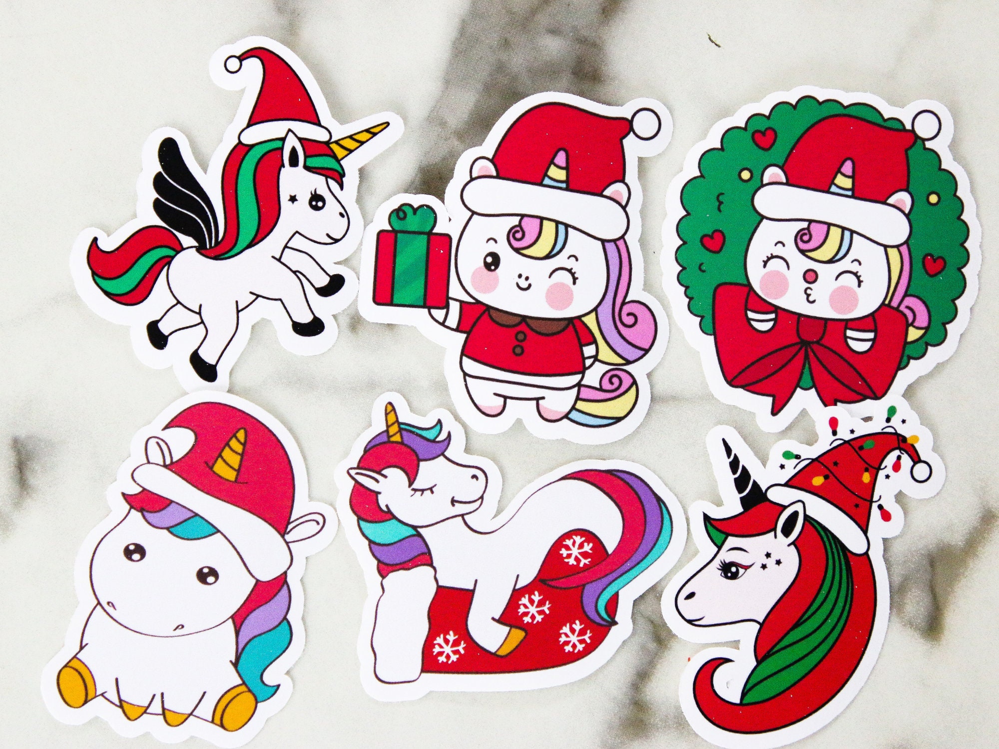 Christmas Unicorn Sticker Pack, Christmas Unicorn Stocking Stuffer ...