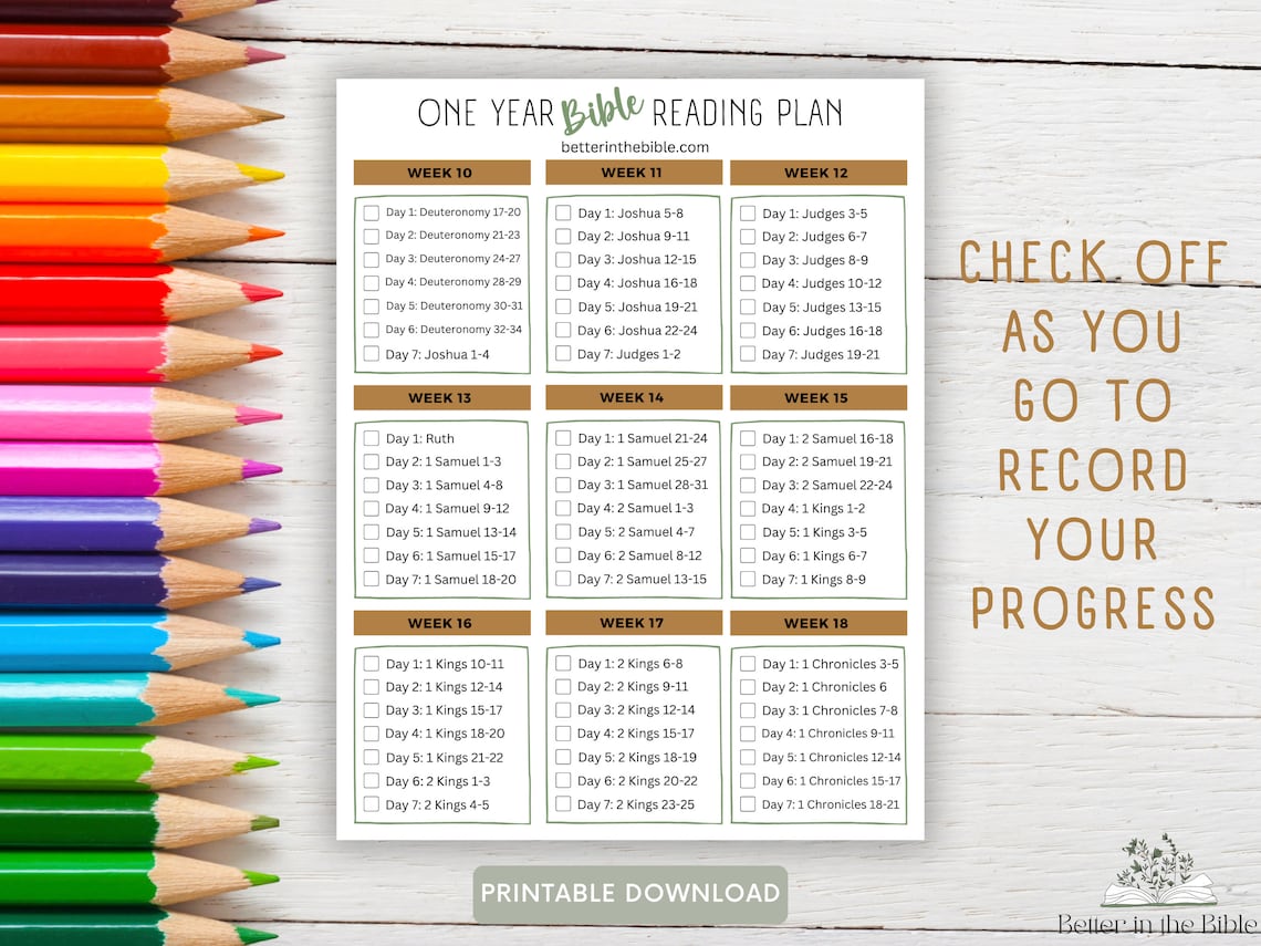 Read the Bible in a Year Chart, Traditional Bible Reading Plan ...