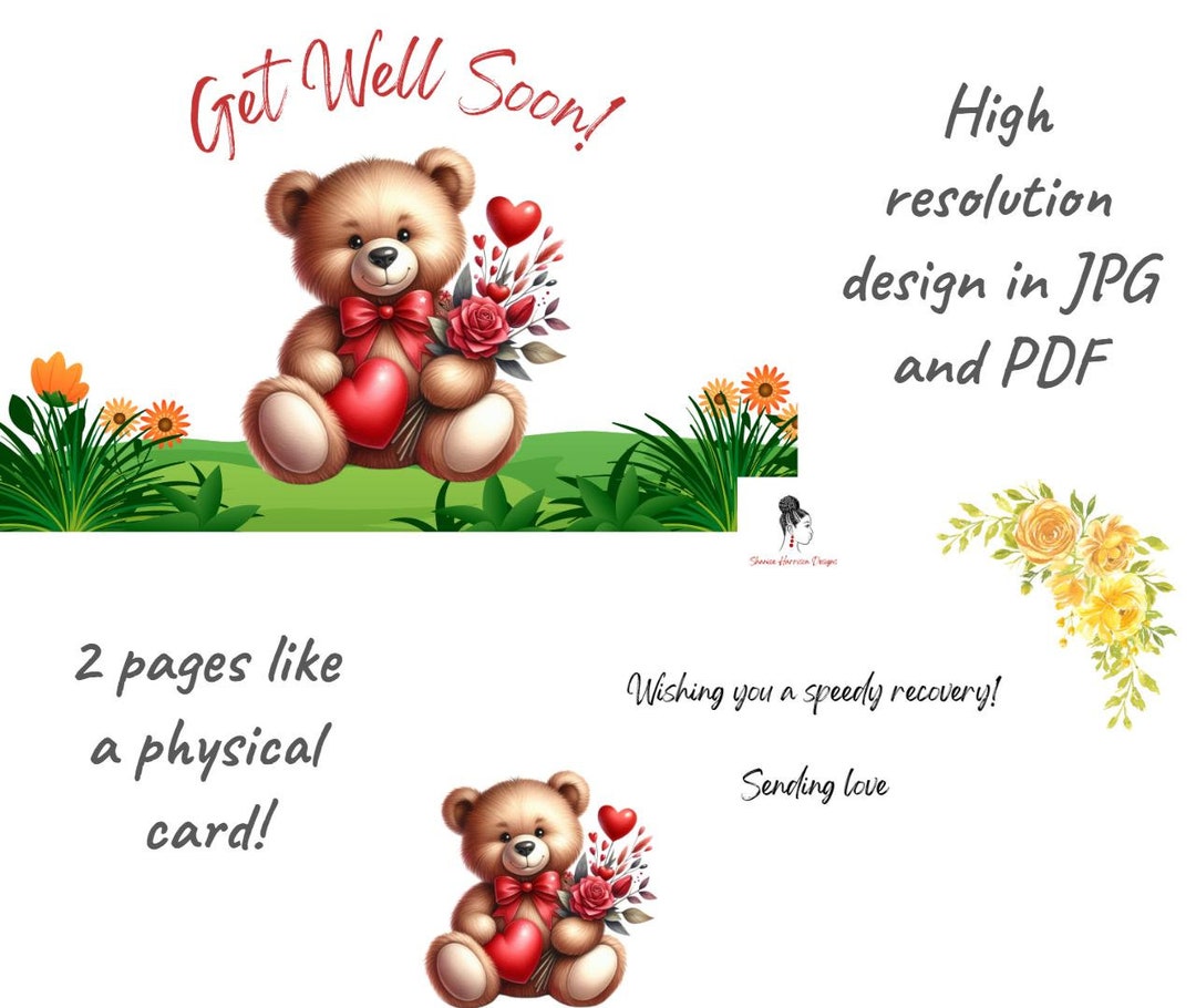 Get Well Soon Digital Printable Greeting Card Instant Download - Gift ...