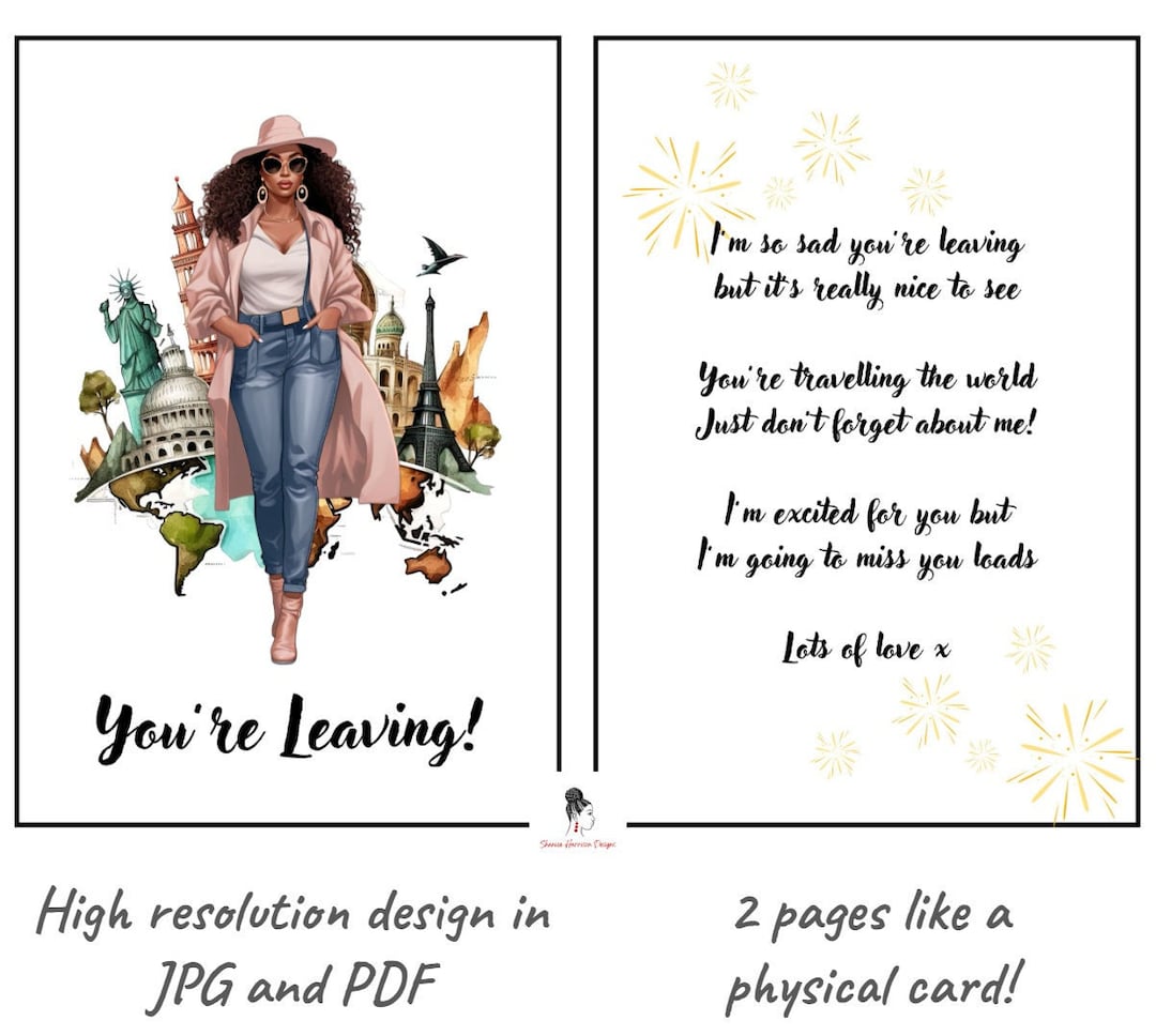 Digital Travel Leaving Greeting Card, Printable Women's Card for Any ...