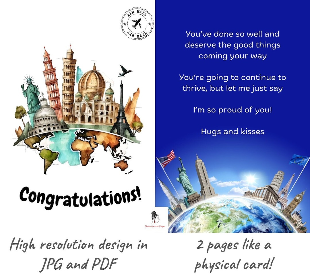 Card Travel Landmarks Digital Printable Greeting Card for Friend ...