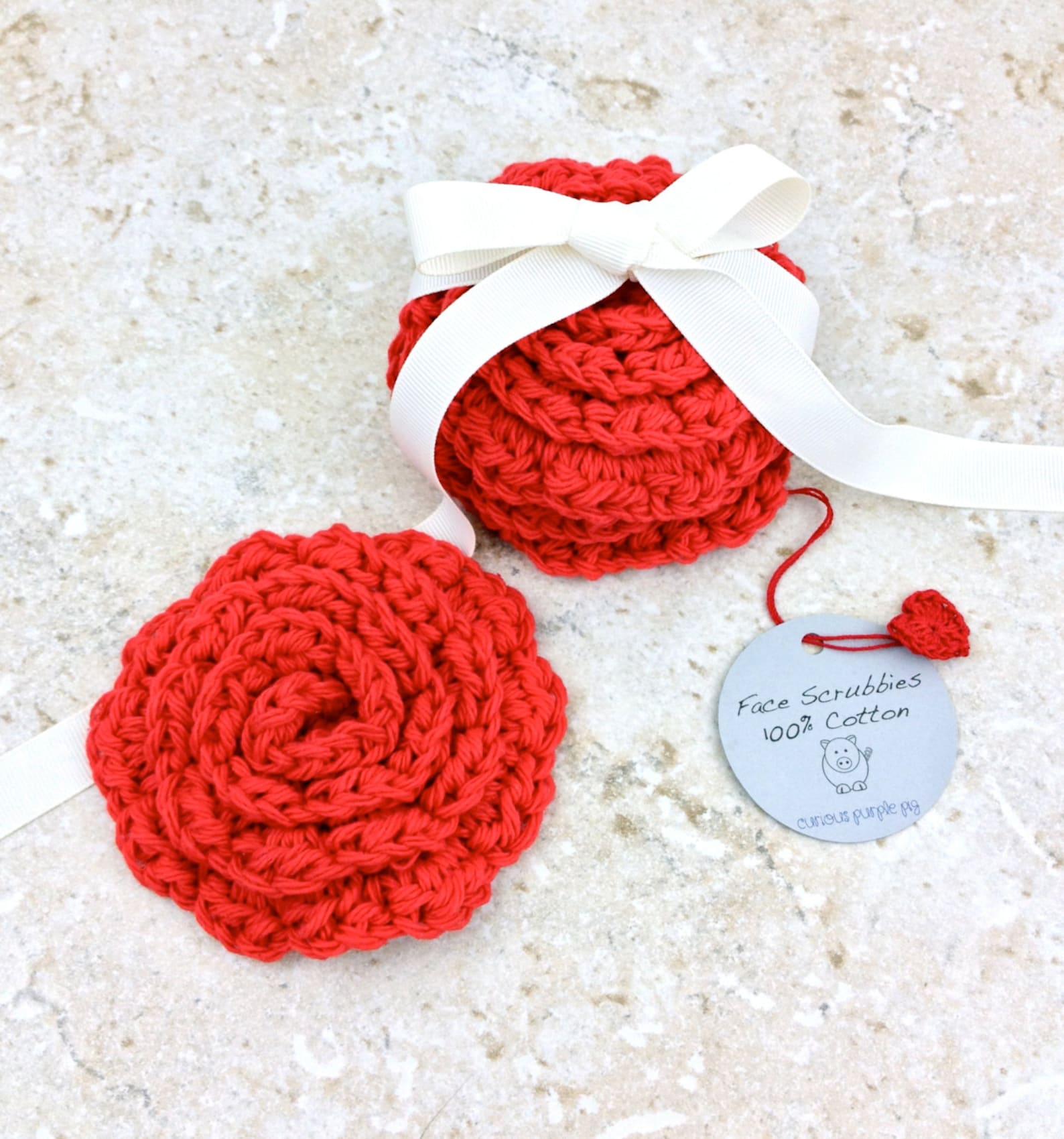 Red Rose Cotton Facecloth Face Scrubbies Flower Crochet Rose | Etsy