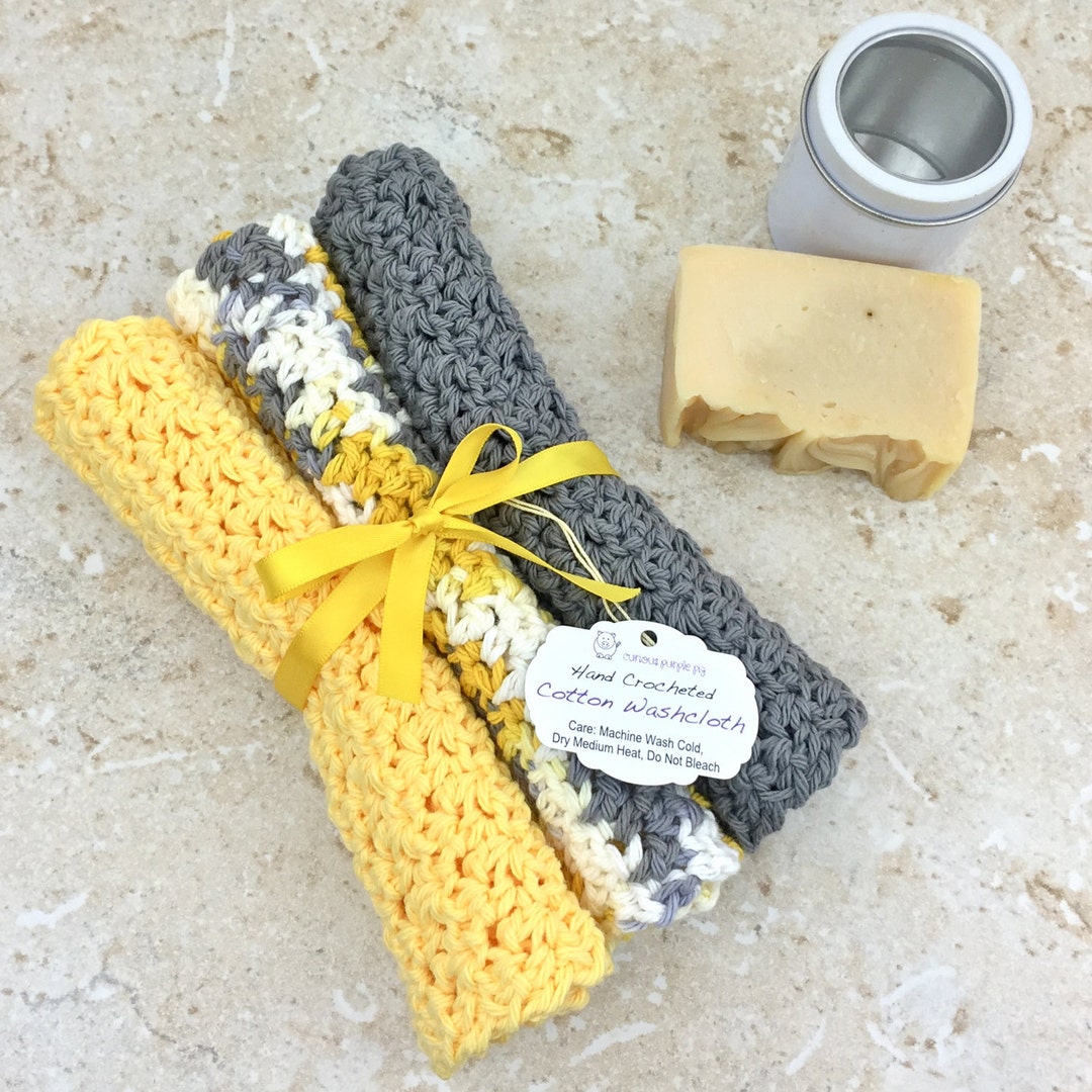 Cotton Dishcloths Yellow Grey Washcloths Handmade Dishcloths Crochet ...