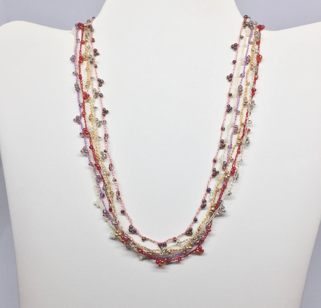 Delicate Necklace - Simple Crochet Jewelry With Beads Custom Colors ...