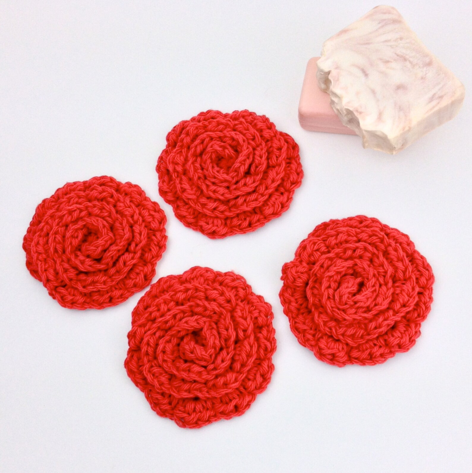 Red Rose Cotton Facecloth Face Scrubbies Flower Crochet Rose | Etsy