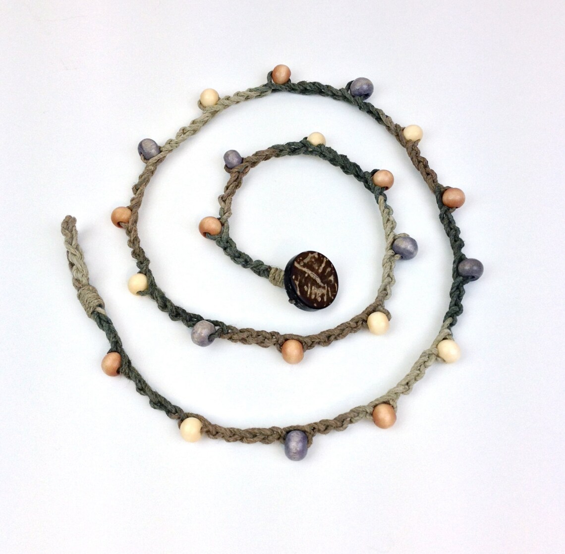 Wrap Boho Hemp Anklet or Bracelet Crocheted With Wood Beads - Etsy