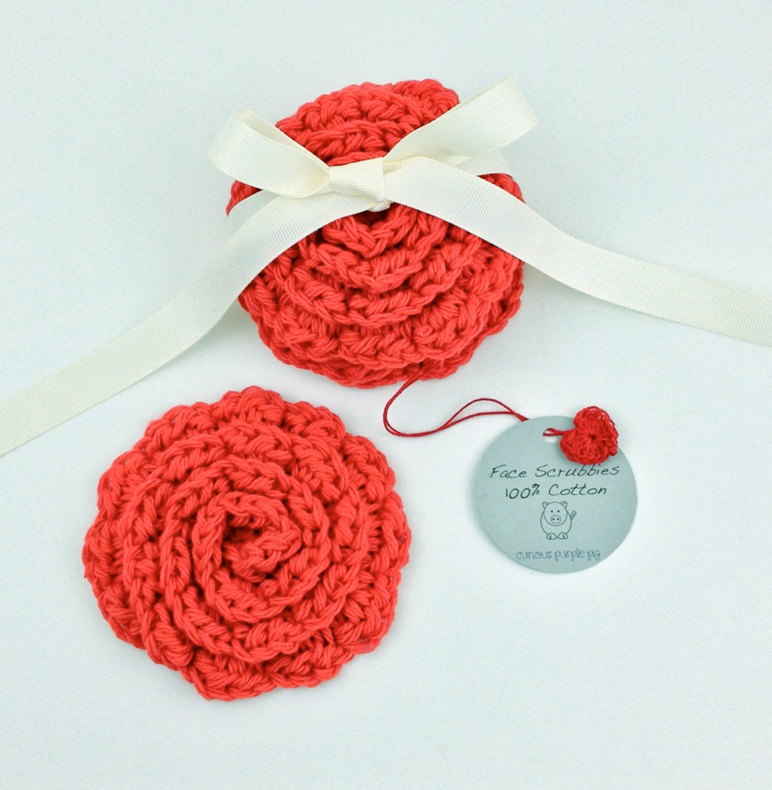 Red Rose Cotton Facecloth Face Scrubbies Flower Crochet Rose | Etsy