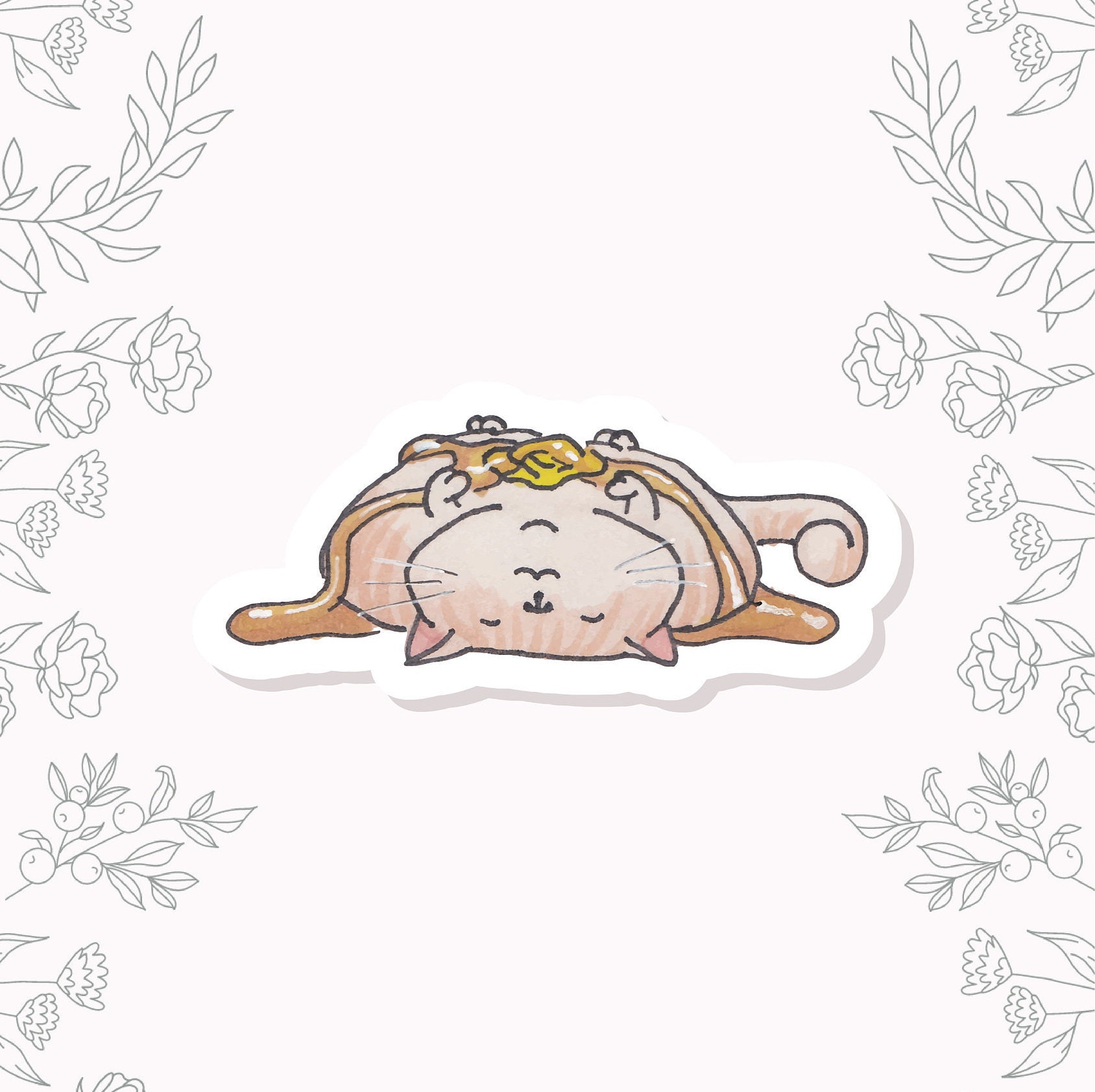 Pancake Cat Sticker Handmade/ Traditionally Drawn Diecut | Etsy