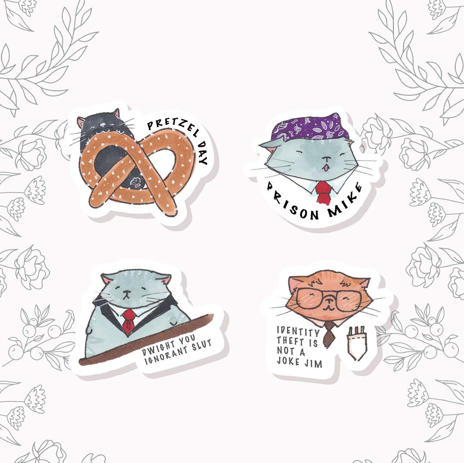 The Office Cats Sticker Handmade Traditionally Hand Drawn Laptop ...