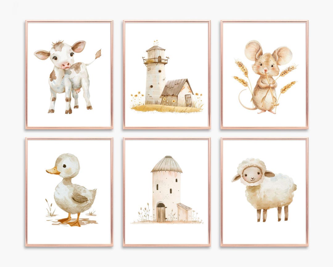 Country Farm Barn and Animal Print Nursery Set With Cow Sheep Duck ...