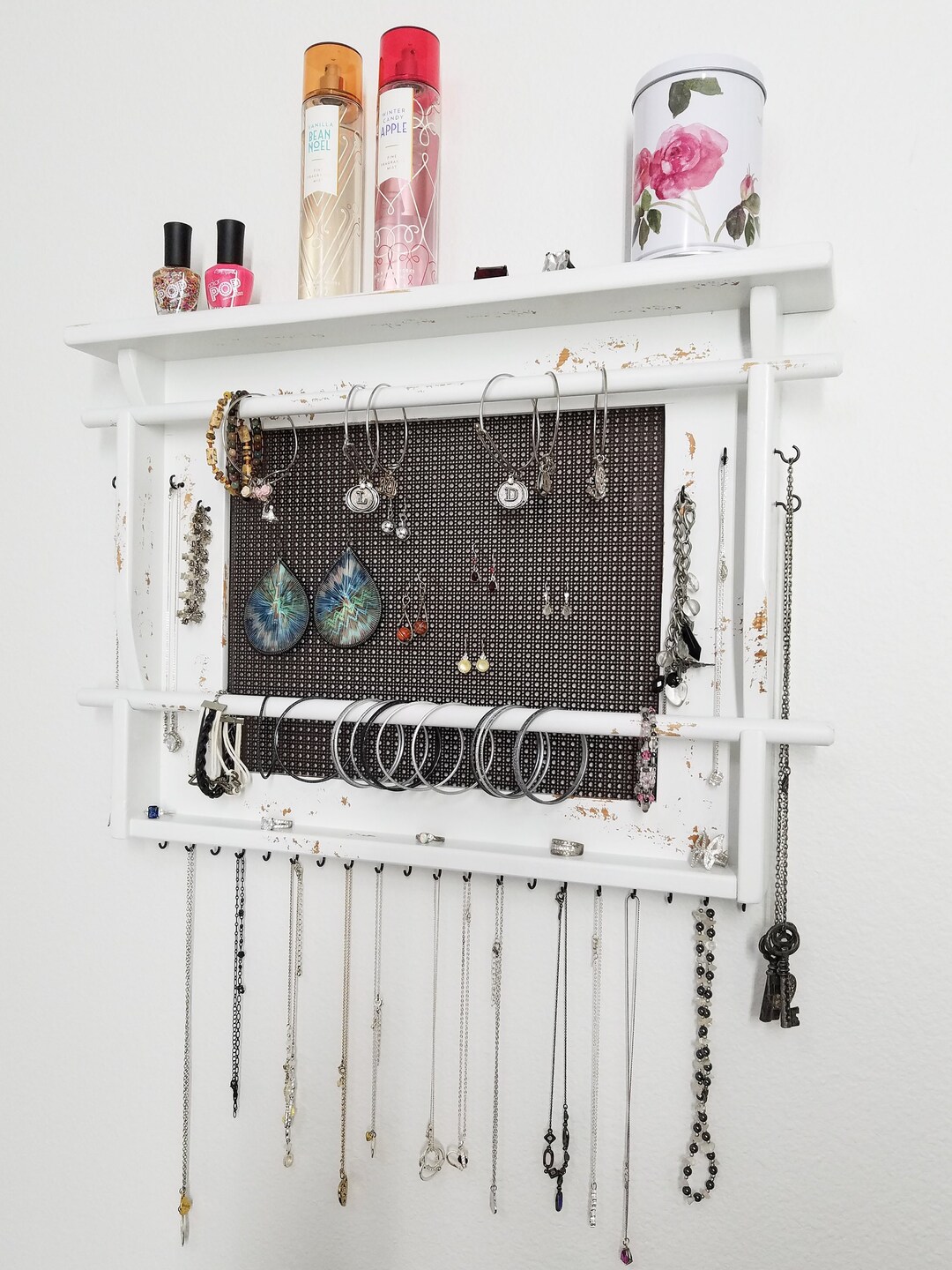 Jewelry Holder. Wall Mount Jewelry Organizer, White Wall Hanging ...