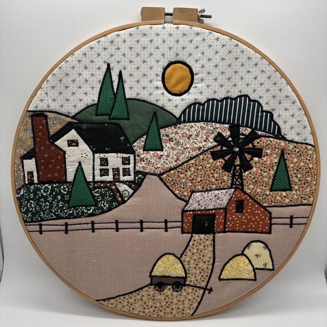 Vtg Round Embroidery Quilted Country Homestead Farm Farmhouse Decor - Etsy