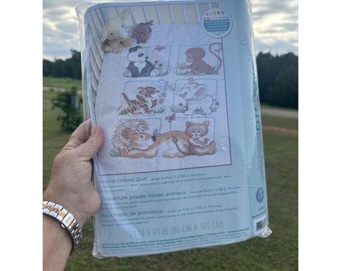Dimensions Prequilted Baby Quilt Kit for Cross Stitch ANIMAL BABES 34 ...