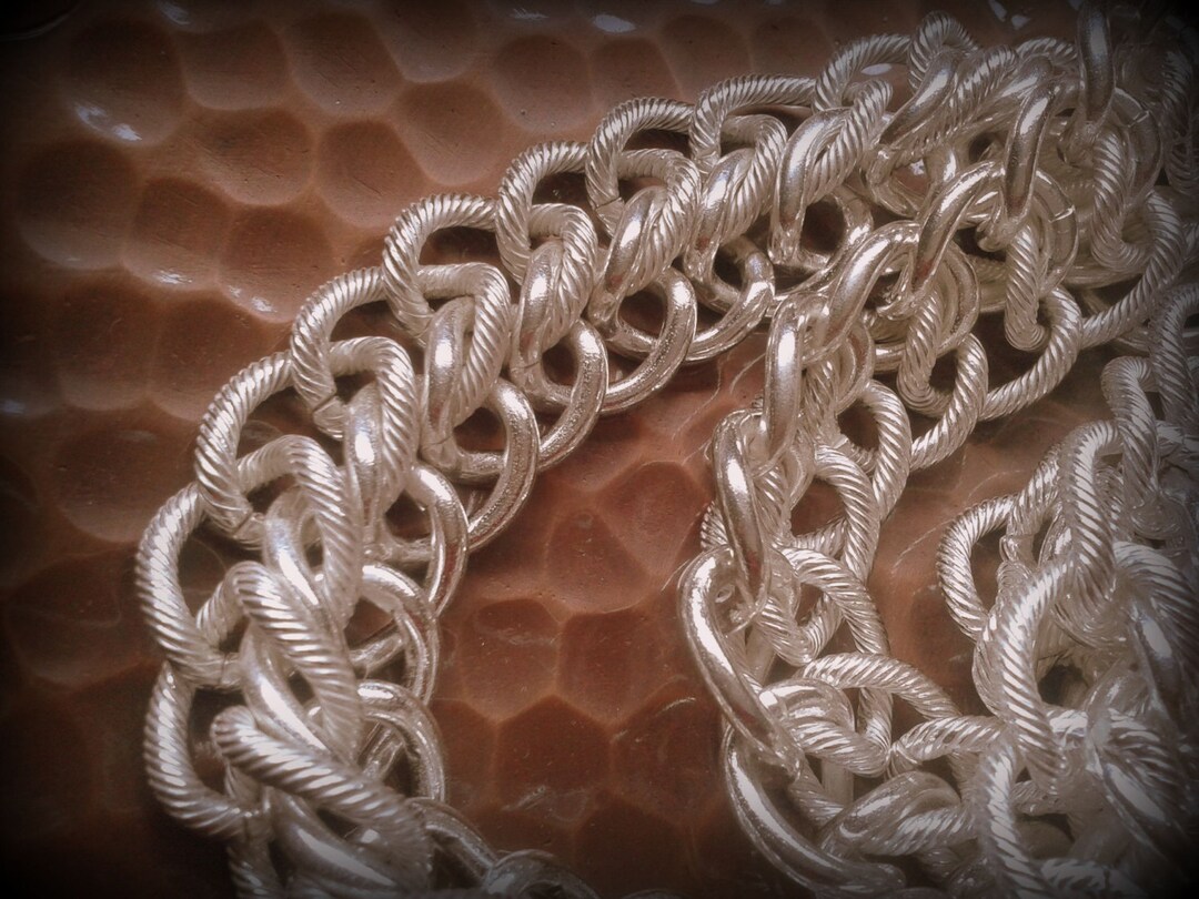 Vintage Semi-matte and Bright Silver Plated Triple Curb Patterned Thick ...