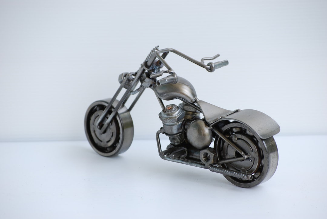 Chopper type E Motorcycle Scrap Metal Sculpture Model Recycled Handmade Art Gift for Anniversary ...