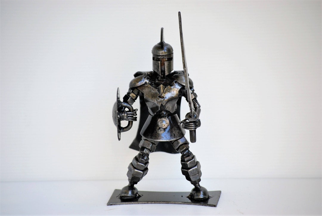 Handmade Metal Spartan Figurine, Recycled Steel Art, Fun Desk Decor ...