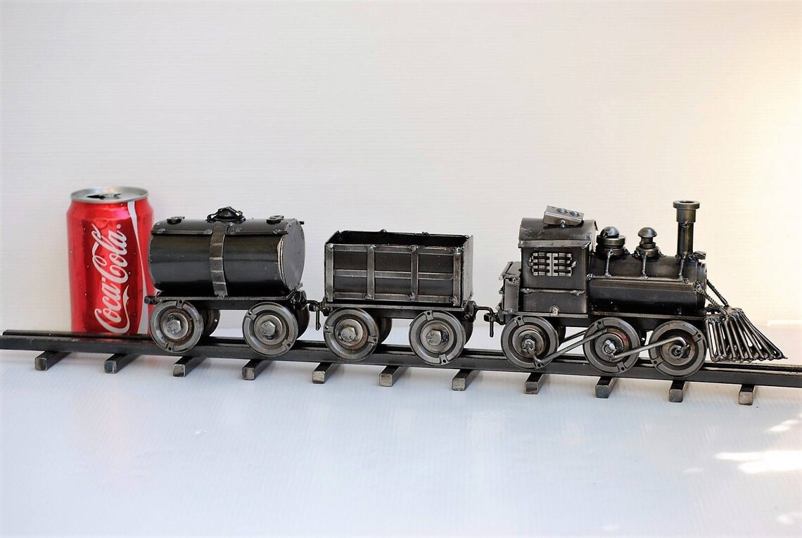 Classic Train Scrap Metal Sculpture, Handmade Recycled Steel Art ...