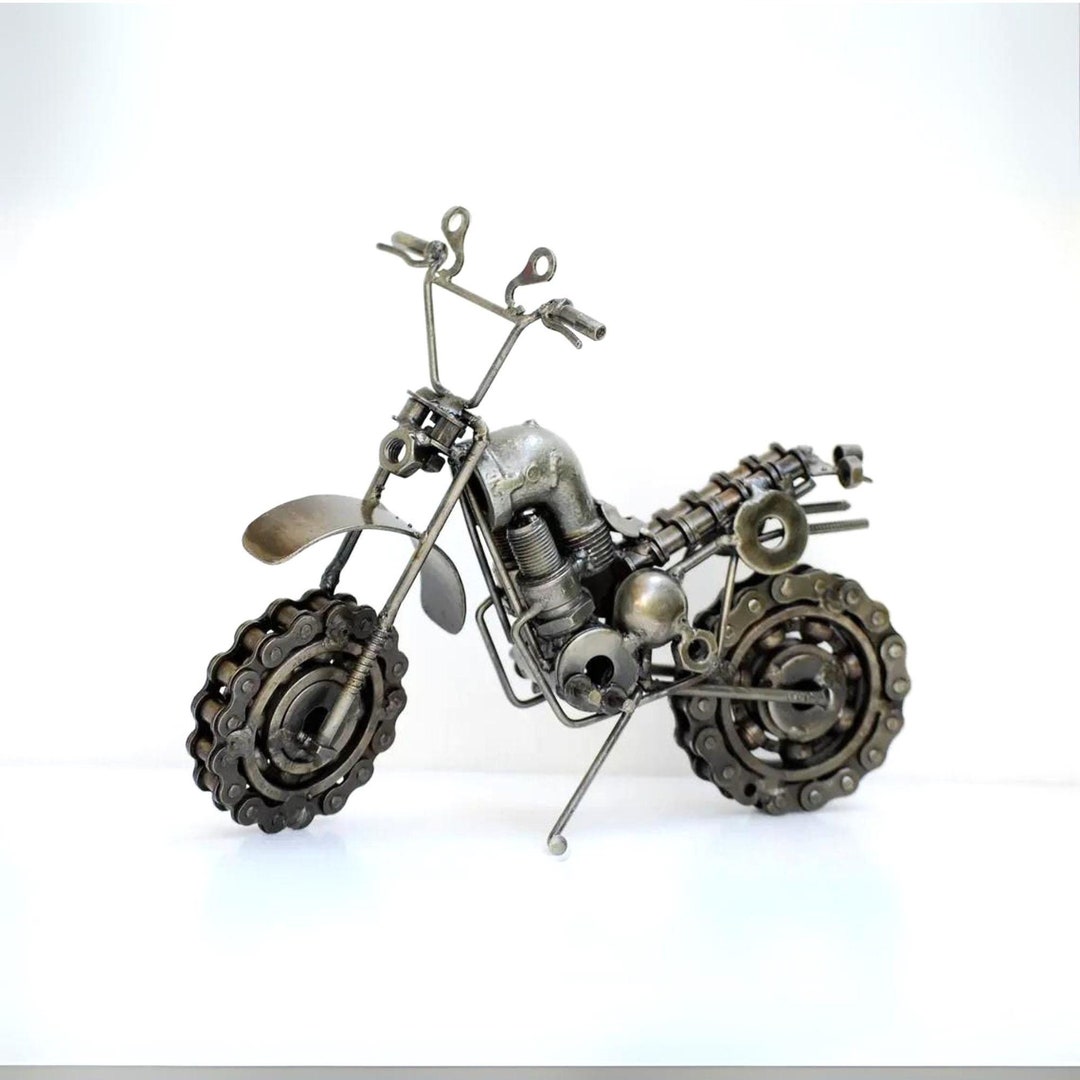 Motor Bike (A) Motorcycle Scrap Metal Sculpture, Recycled Handmade Gift ...