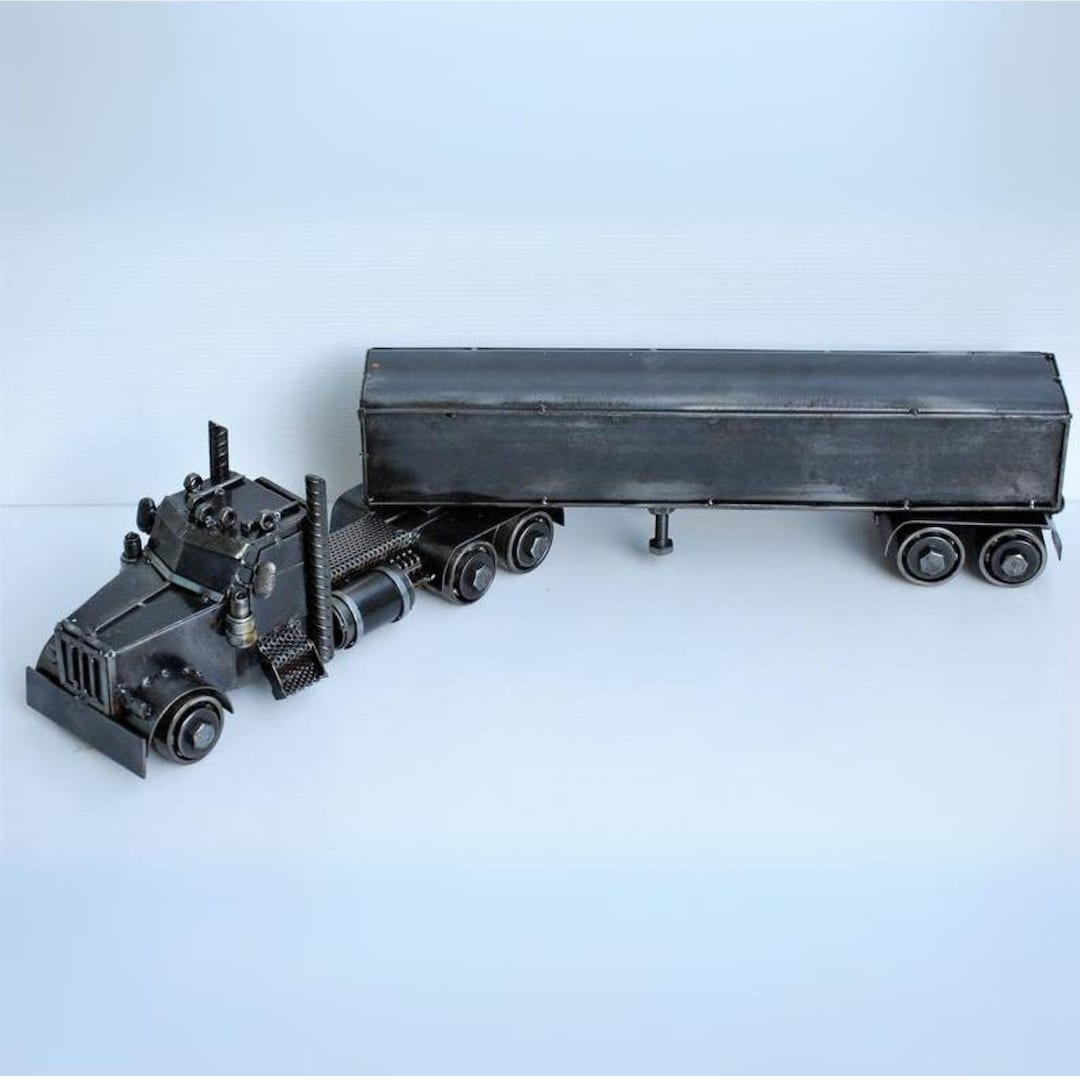Trailer Truck Metal Sculpture, Recycled Handmade Gift for Iron ...