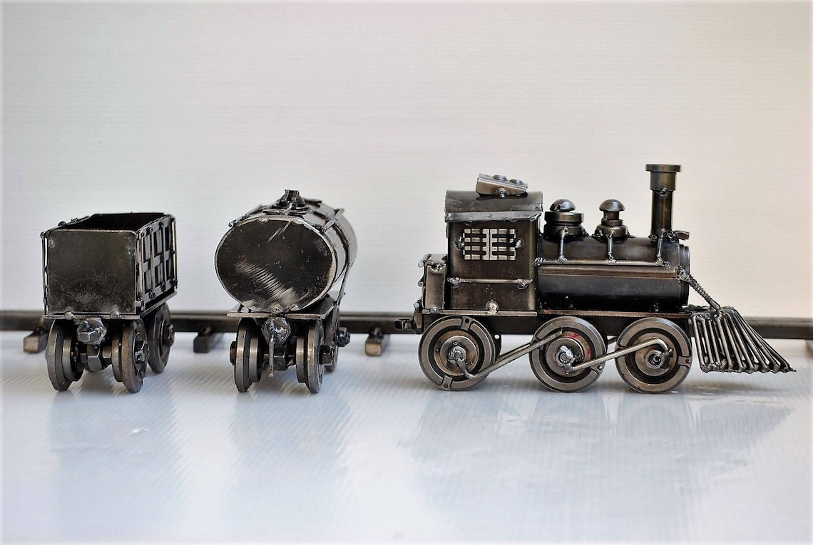 Classic Train Scrap Metal Sculpture, Handmade Recycled Steel Art ...