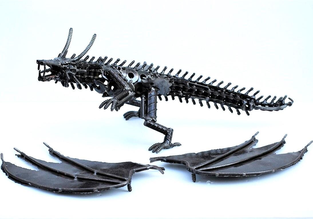 One-of-a-kind Dragon Scrap Metal Sculpture, Cool Anniversary Gift, Cool ...