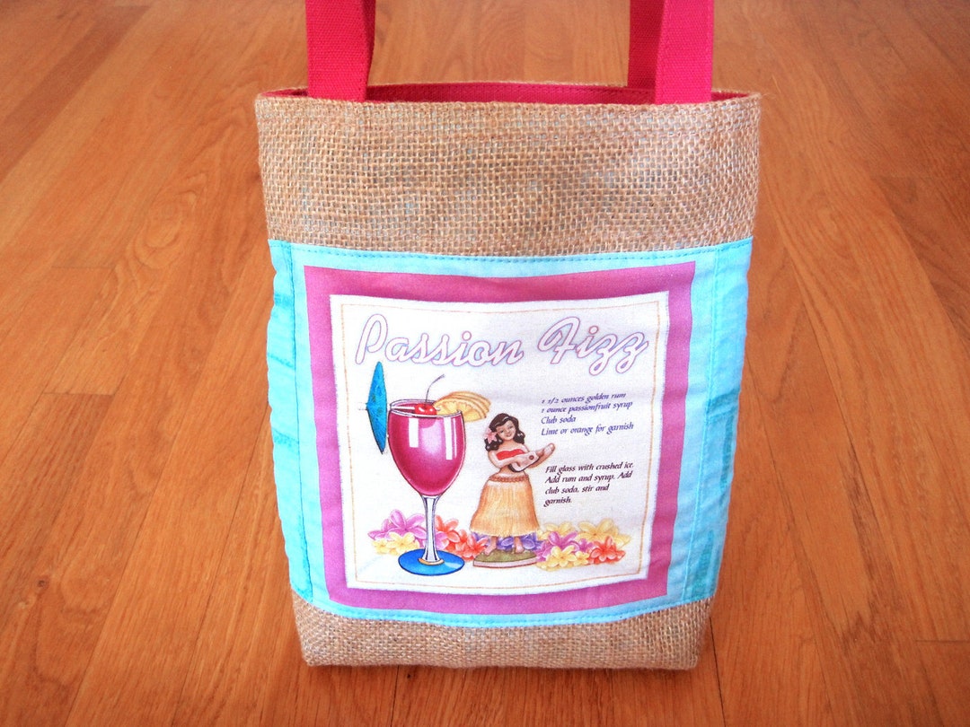 PASSION FIZZ Mini Tote Bag Tropical Recipe Cocktail Rum Tiki Drink Hula ...