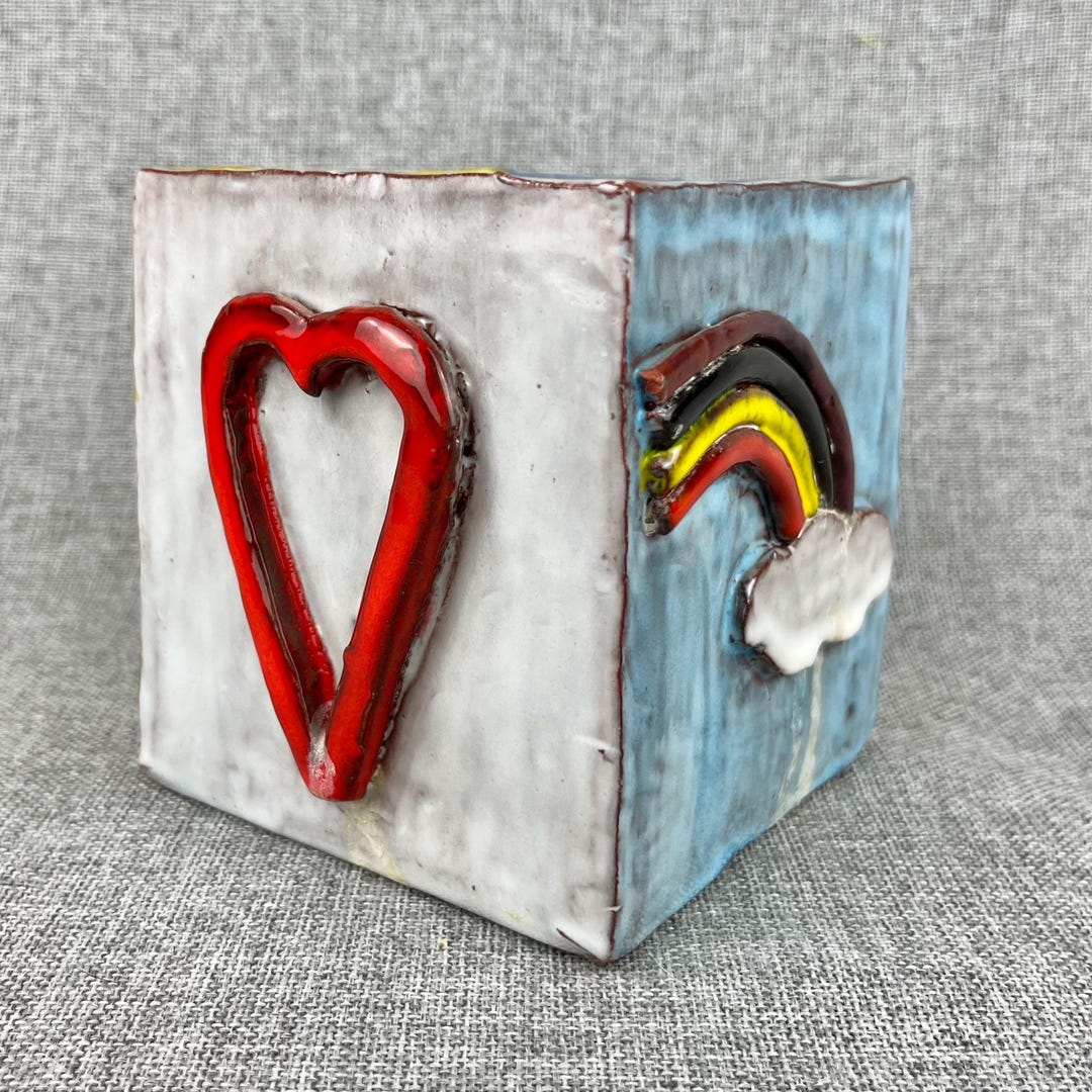 Cute Square Studio Pottery Pencil Cup Caddy or Planter - Etsy