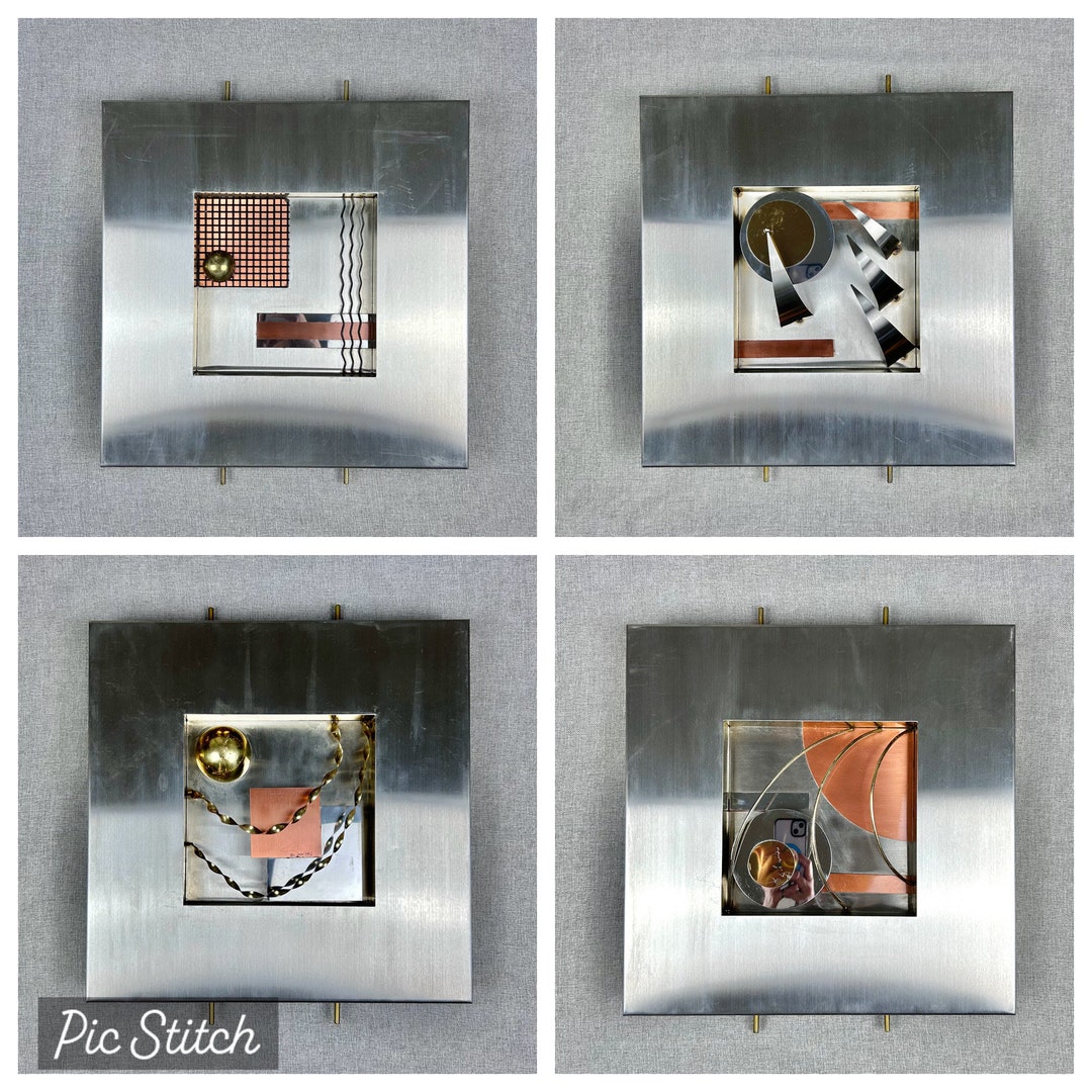 Set of 4 Curtis Jere Postmodern 90’s Mixed Metal Wall Sculptures - Etsy