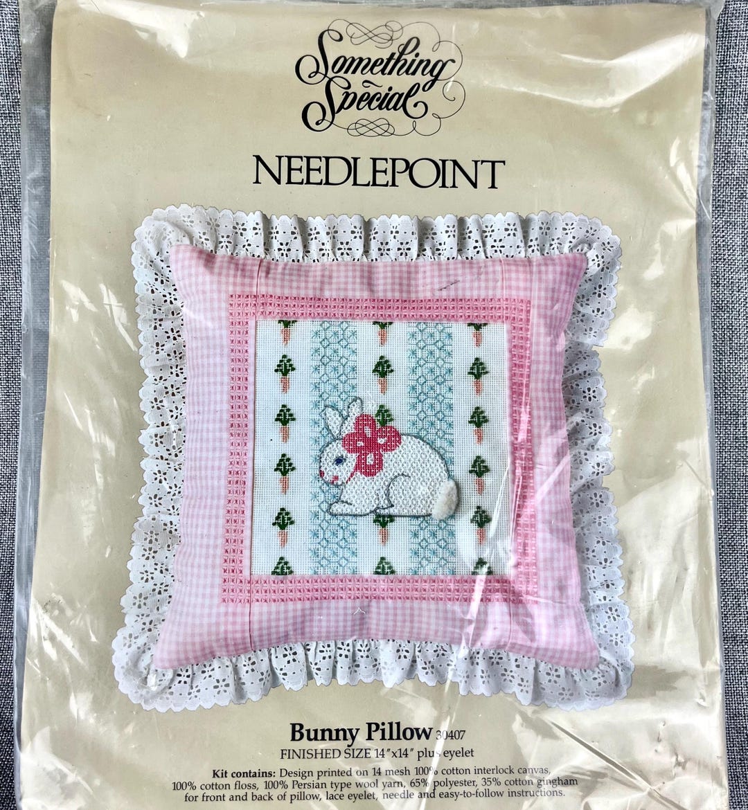 Needlepoint Kit - Vintage 80’s Lacy Bunny Pillow Front - Etsy