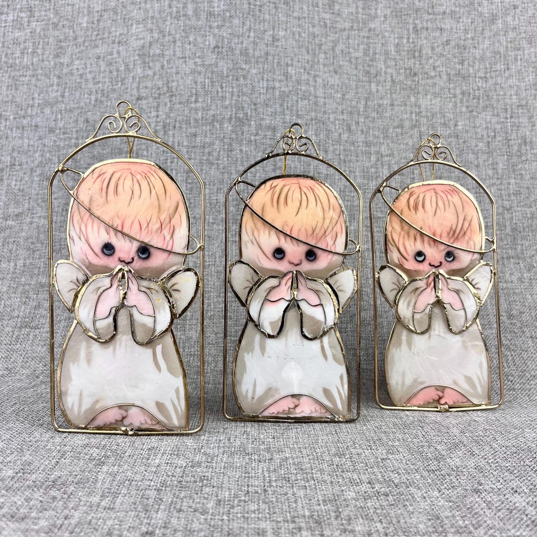 Set of 3 Mid Century Painted Capiz Shell Angels Tea Light Ornaments - Etsy