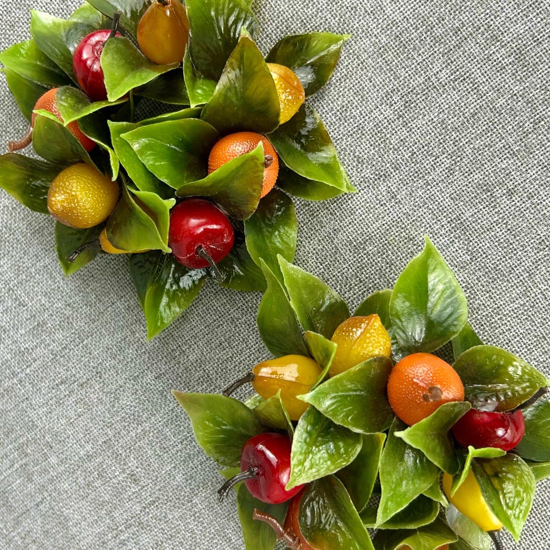 Pair of Vintage Plastic Leafy Fruit Candle Rings - Etsy