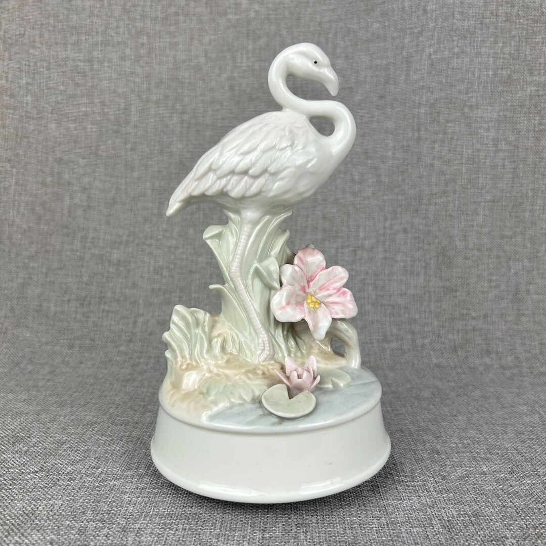 Vintage 80’s Art Deco Porcelain Music Box - Flamingo - Etsy